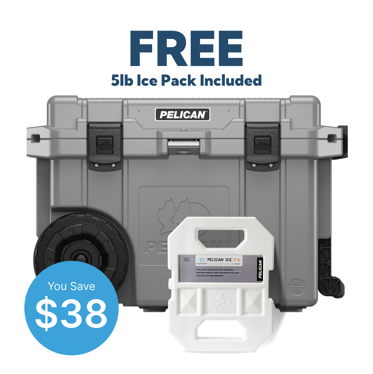 Pelican 45QT Elite Wheeled Cooler with Free 5lb Pelican Ice Pack ...
